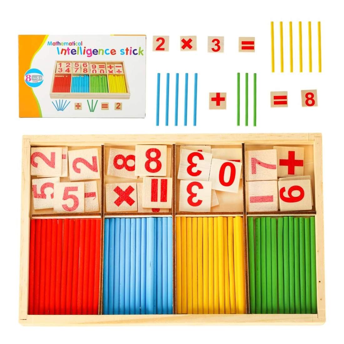 Colorful Wooden Set with Numbers and Arithmetic, 7 cm Sticks