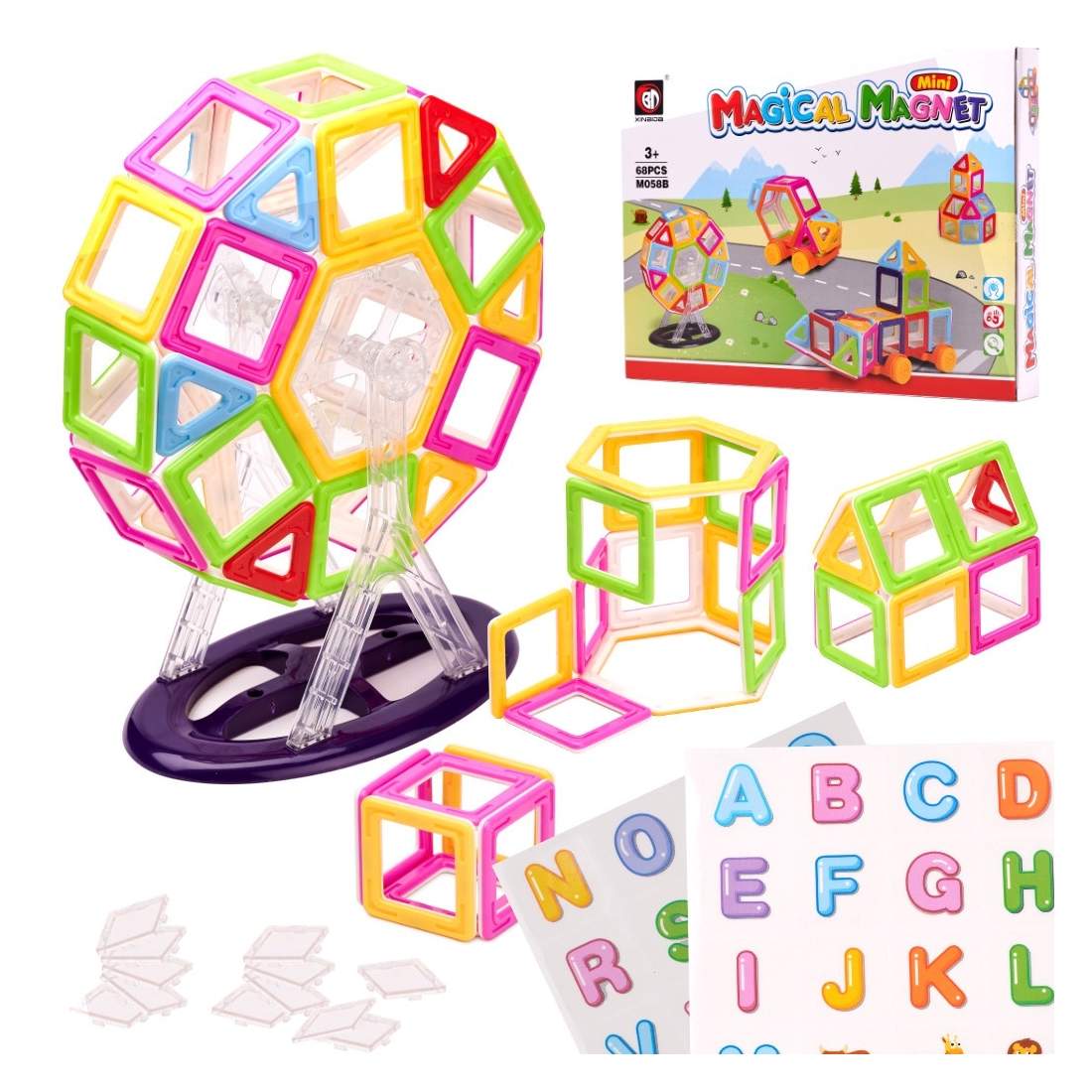 Magnetic Building Blocks with Wheels - Create Vehicles & Ferris Wheels