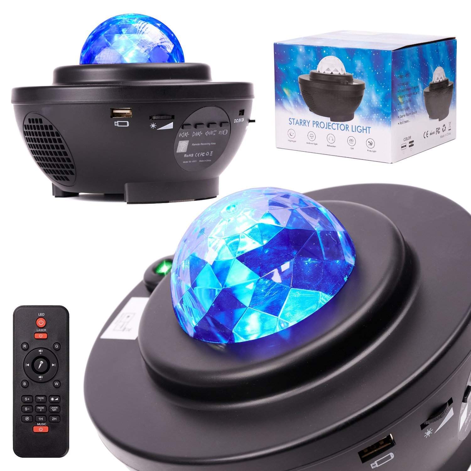 Star projector with Bluetooth and USB connection