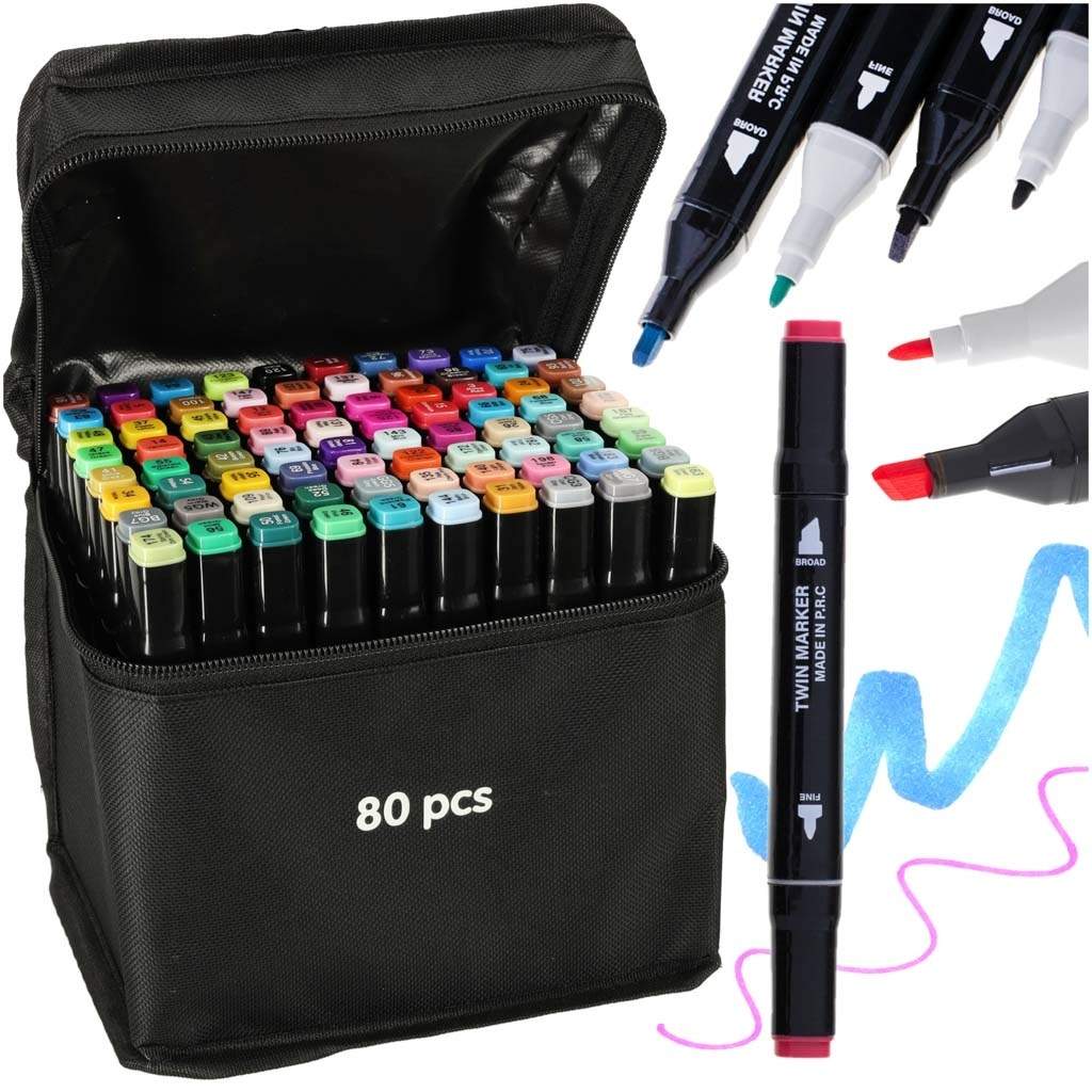Double-sided alcohol markers 80-pack with case