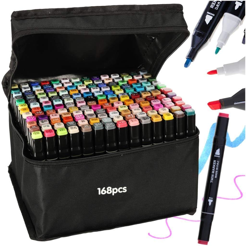 168 Alcohol Based Markers Double Tip with Stand & Case