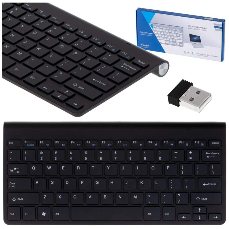 Compact Wireless Keyboard, Black, 10m Range, USB