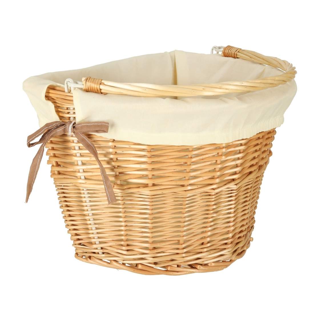 White front-mounted wicker bicycle basket