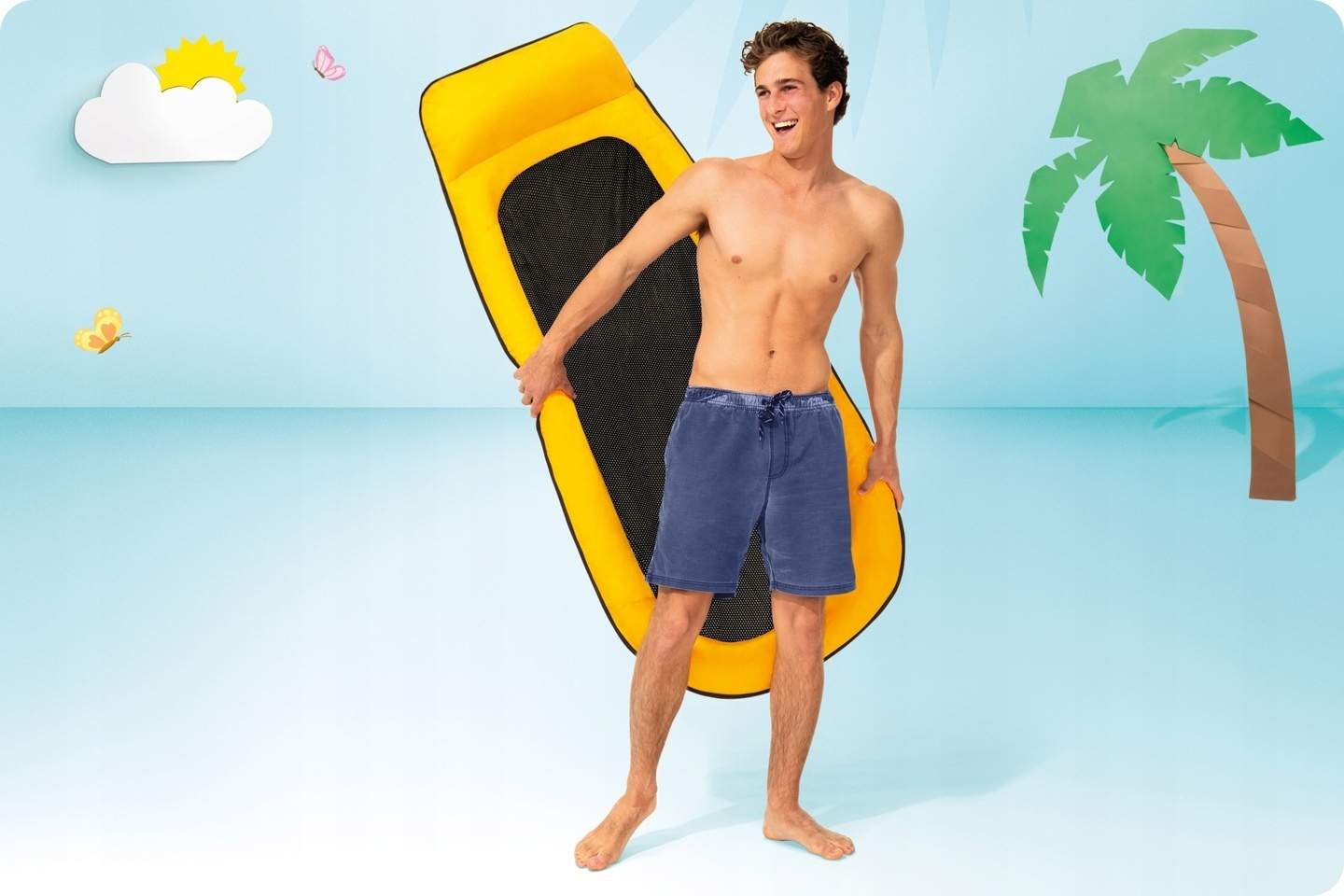 Inflatable Swimming Mattress with Built-in Cushion and Mesh Bottom
