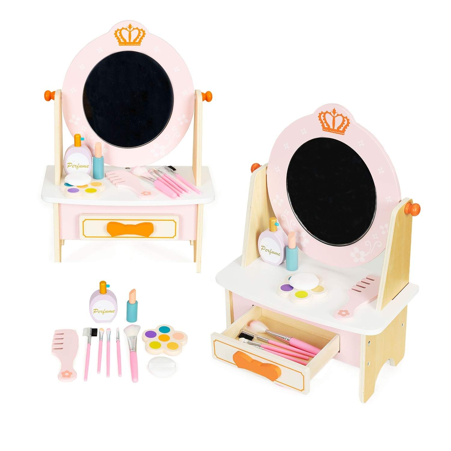 Children's wooden dressing table with mirror and pull-out drawer
