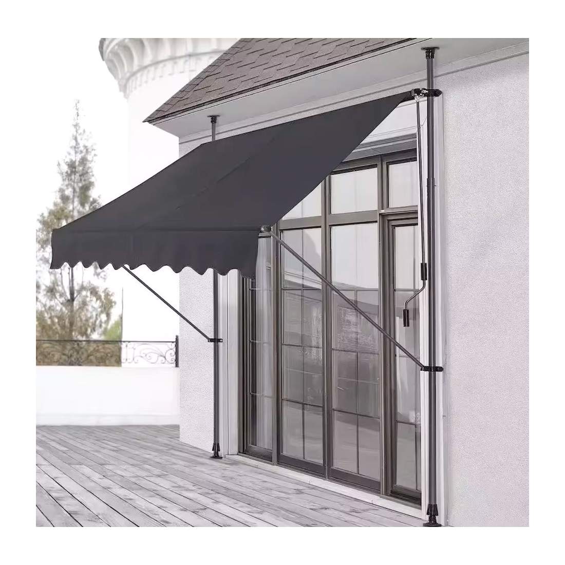 Säädettävä parvekemarkiisi UV-kestävällä kankaalla ja teräsrungolla