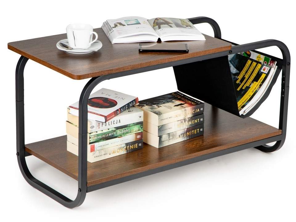 Loft Coffee Table with Metal Frame & Newspaper Shelf