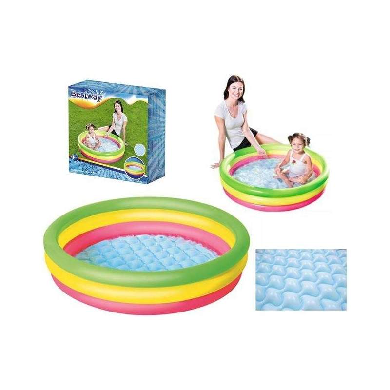 Inflatable Paddling Pool with Soft Bottom, 3 Rings, 102 cm