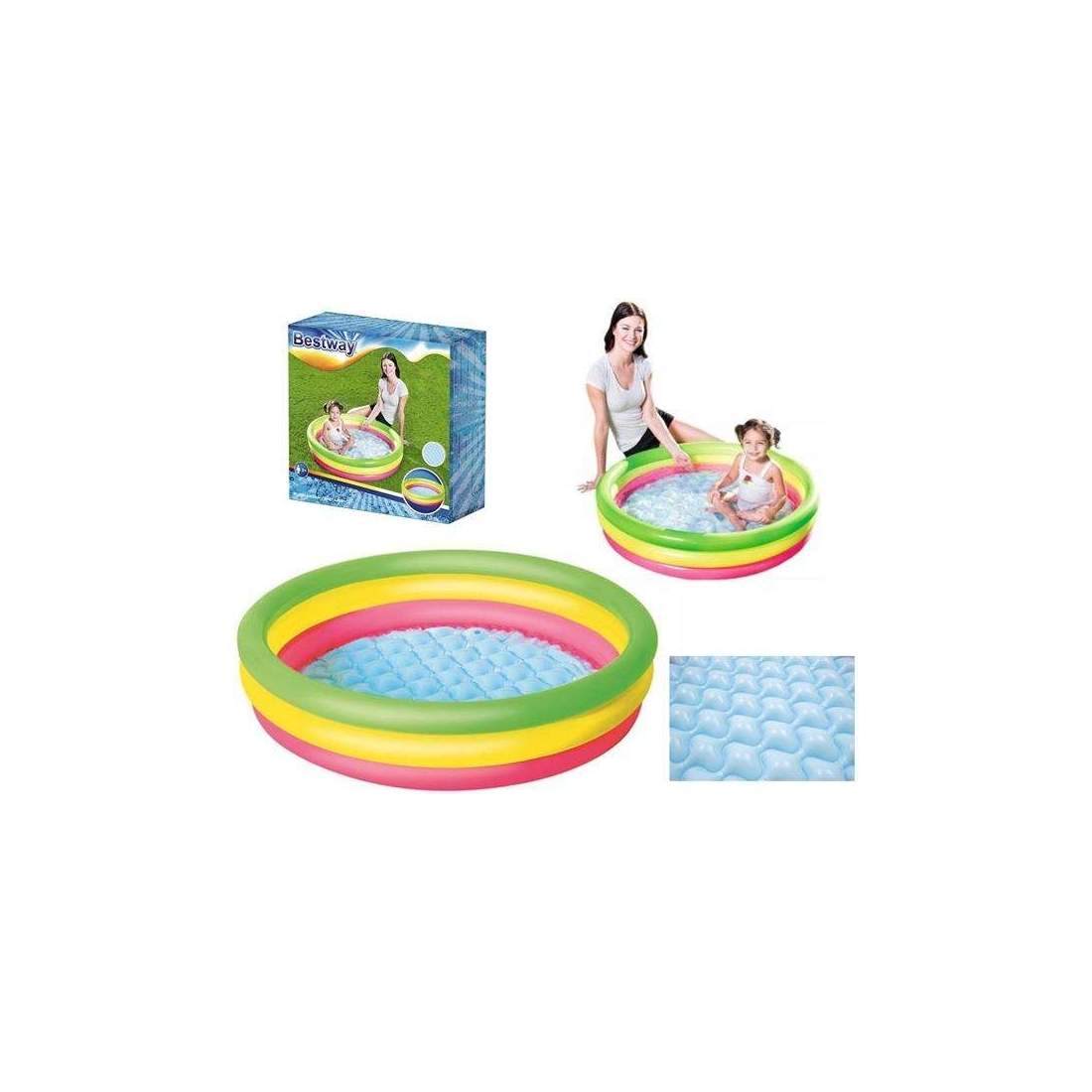 Inflatable Paddling Pool with Soft Bottom, 3 Rings, 102 cm