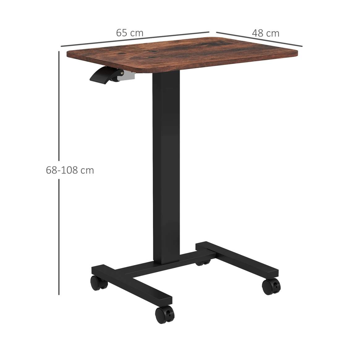 Height-adjustable laptop table with wheels and brake