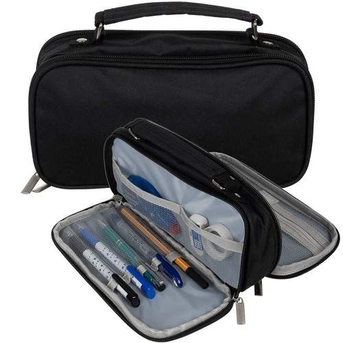 Double extendable pencil case - black