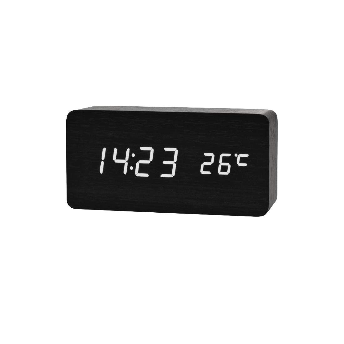 Digital LED Alarm Clock with a Wooden Design - Black / White