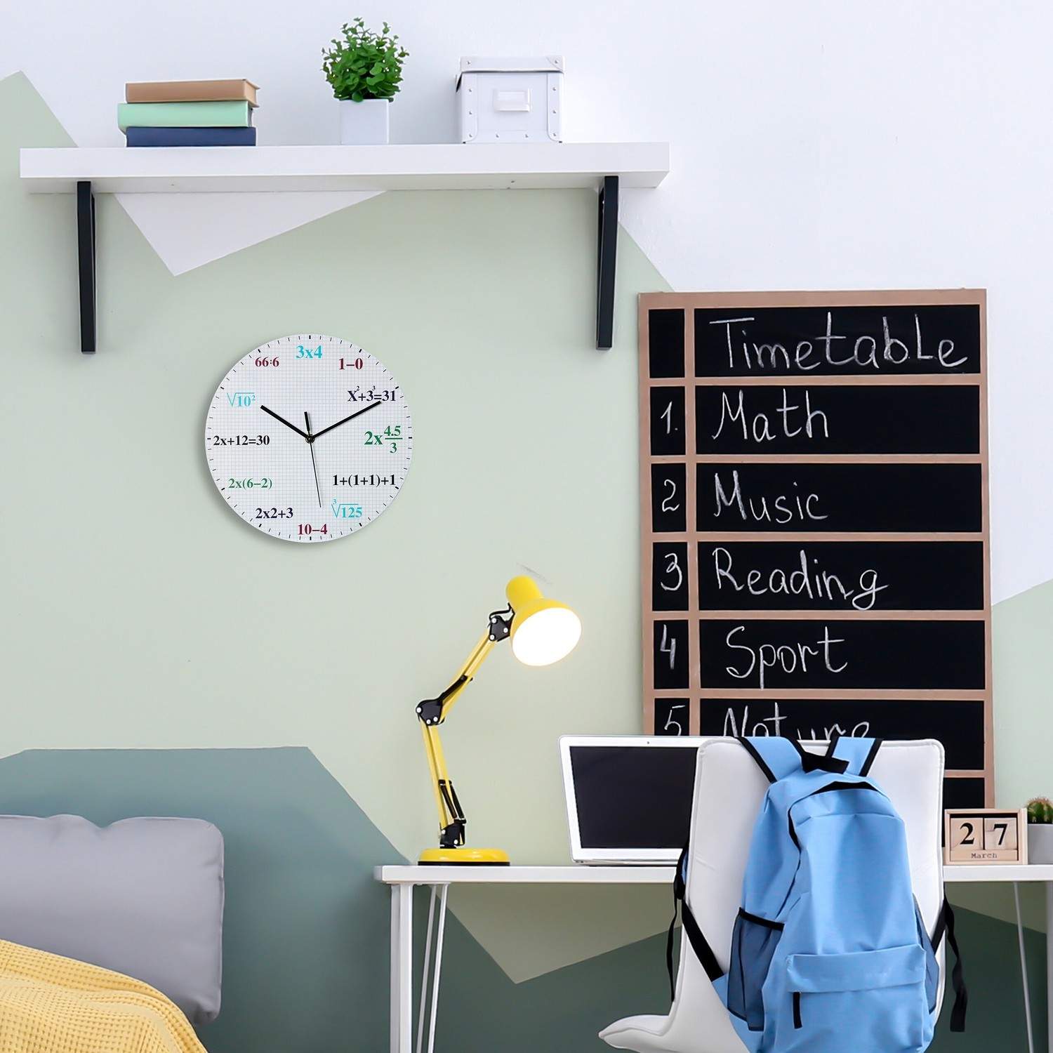 Väggklocka med matematiska formler