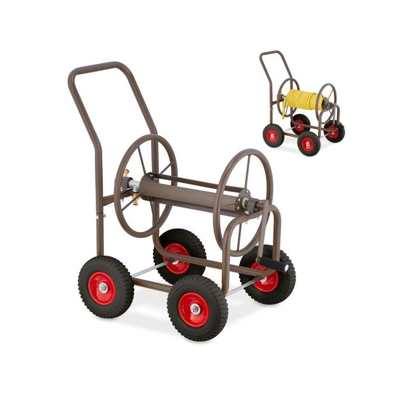 Brown steel hose cart