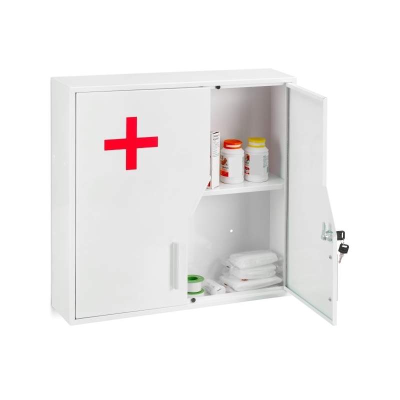 Lockable medicine cabinet with cross