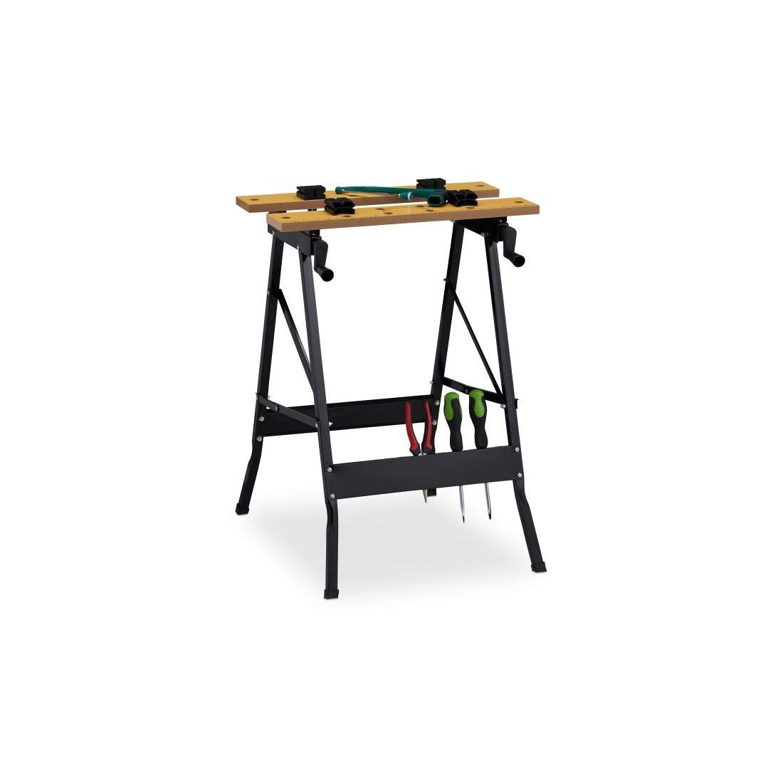 Collapsible workbench with clamping jaws