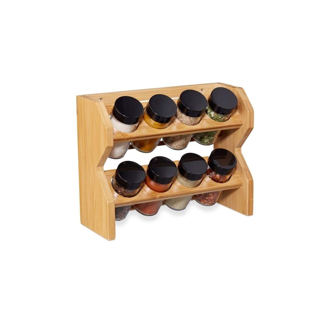 Spice rack in bamboo, 8 spice jars