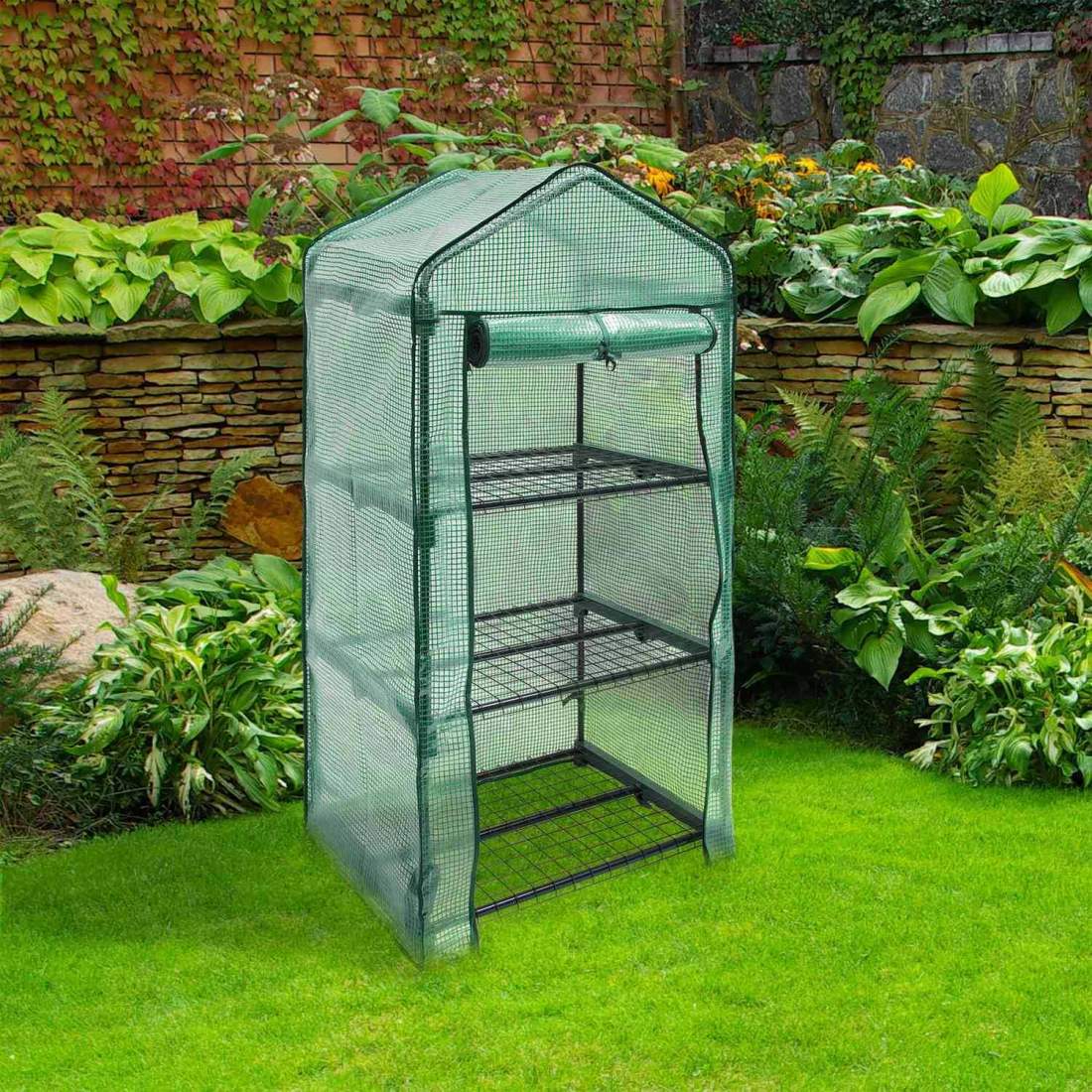 Greenhouse with net-reinforced PE foil