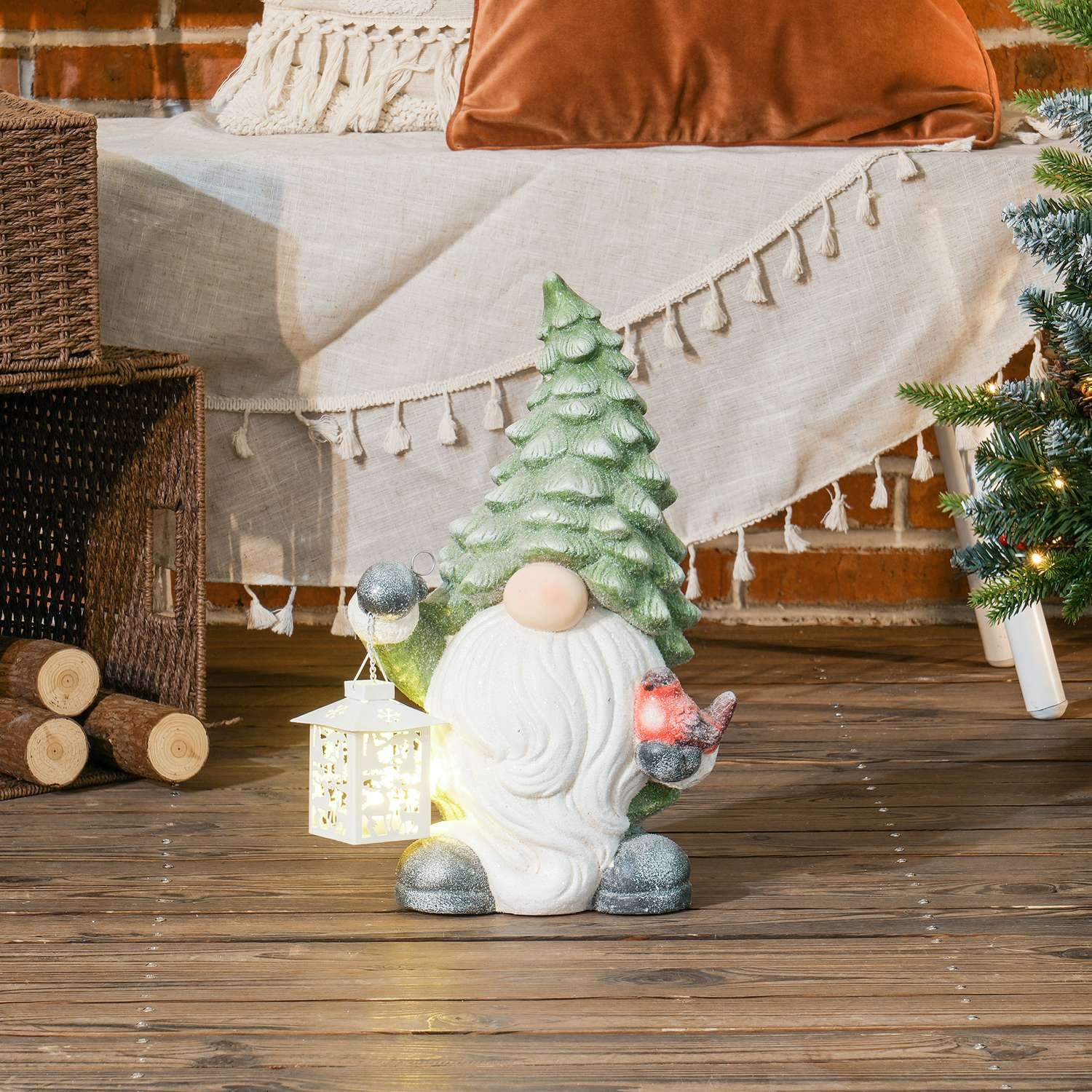 Julepyntfigur, julemand med juletræshat og lanterne, 42 cm julefigur ...