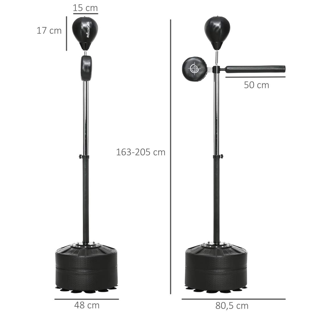 Punching bag, boxing stand with punching ball, reflex bar, 1.63-2.05 m ...