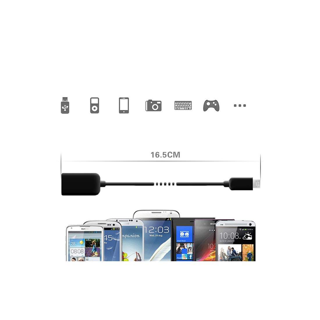 USB till Micro USB Kabel - Inbyggd OTG Adapter - Svart