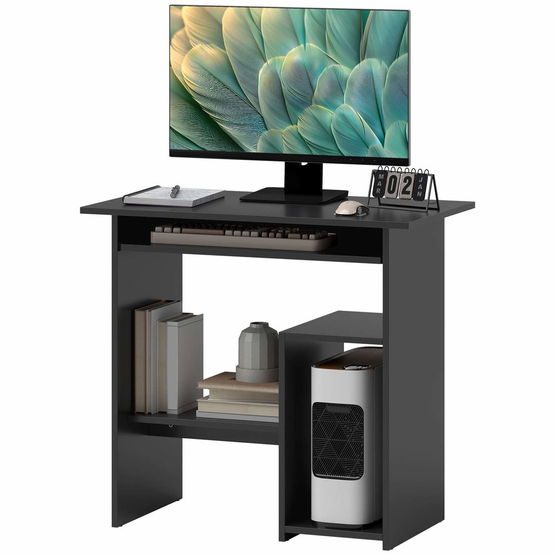 Computer table, desk with open compartments and shelves, office table ...