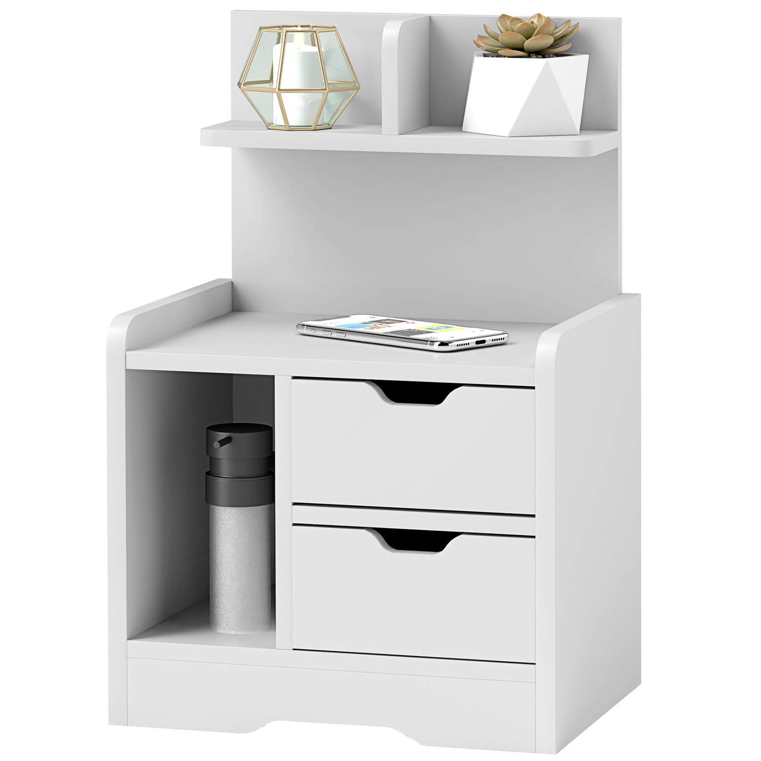 Bedside table with 2 drawers, side table, bedside table with open shelf ...