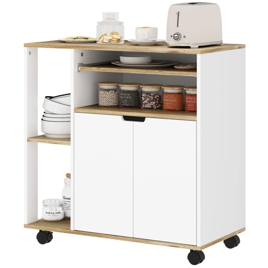 Kitchen trolley serving trolley with cupboard, sliding and adjustable ...