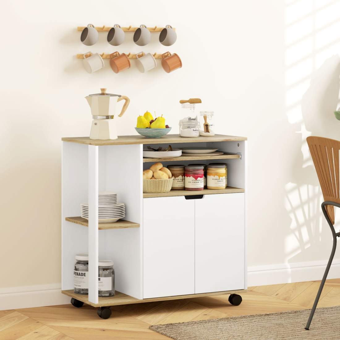 Kitchen trolley serving trolley with cupboard, sliding and adjustable ...