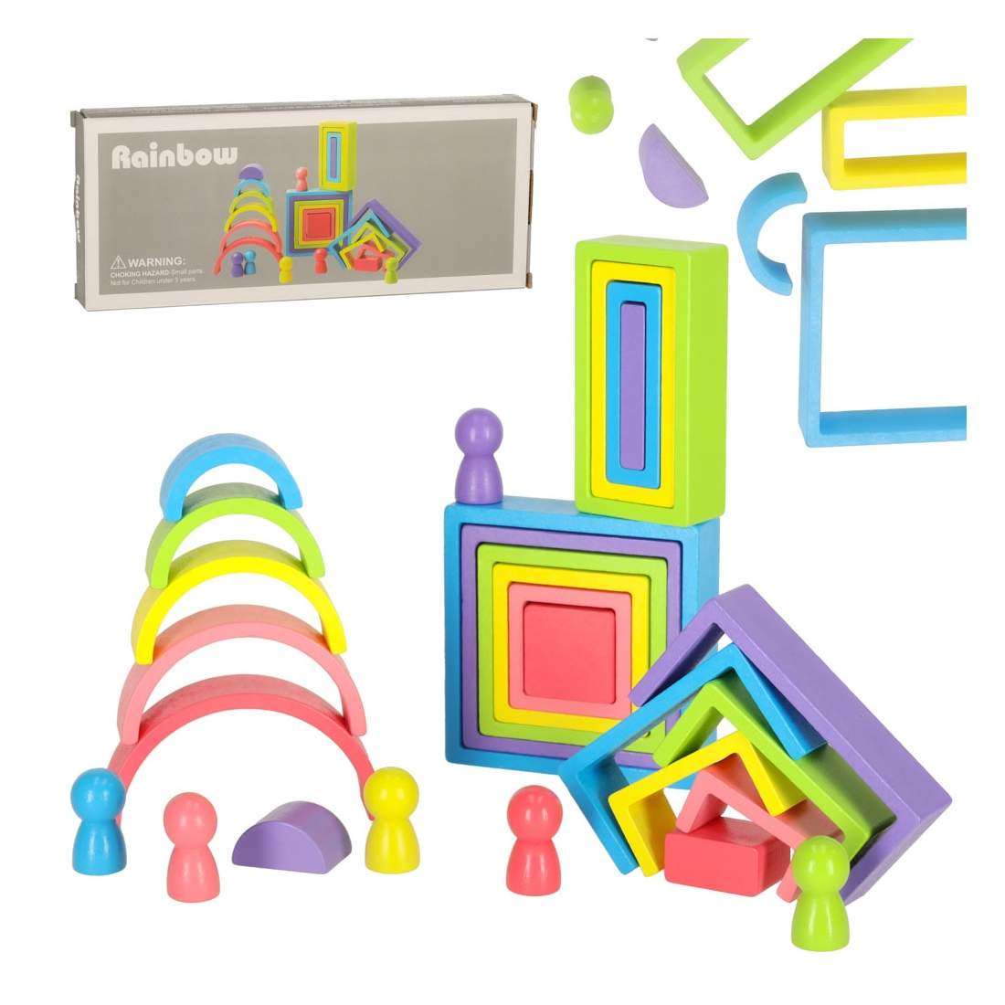 Rainbow montessori educational wooden blocks