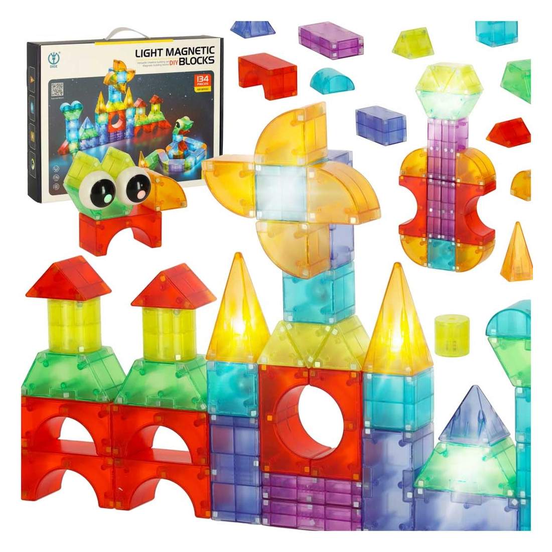 3D construction magnetic blocks LED glowing 134 el