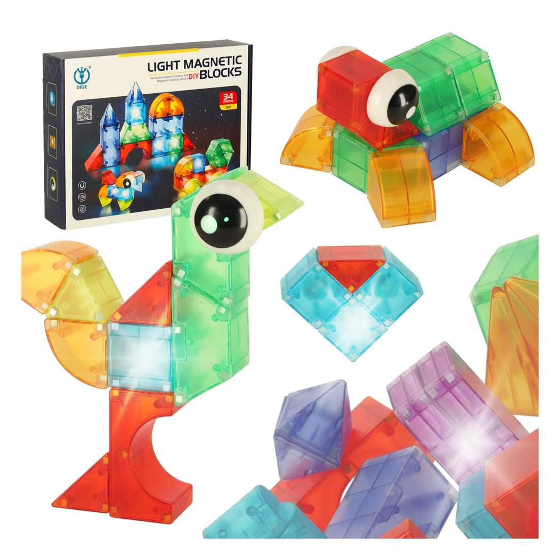 3D construction magnetic blocks LED glowing 32 el