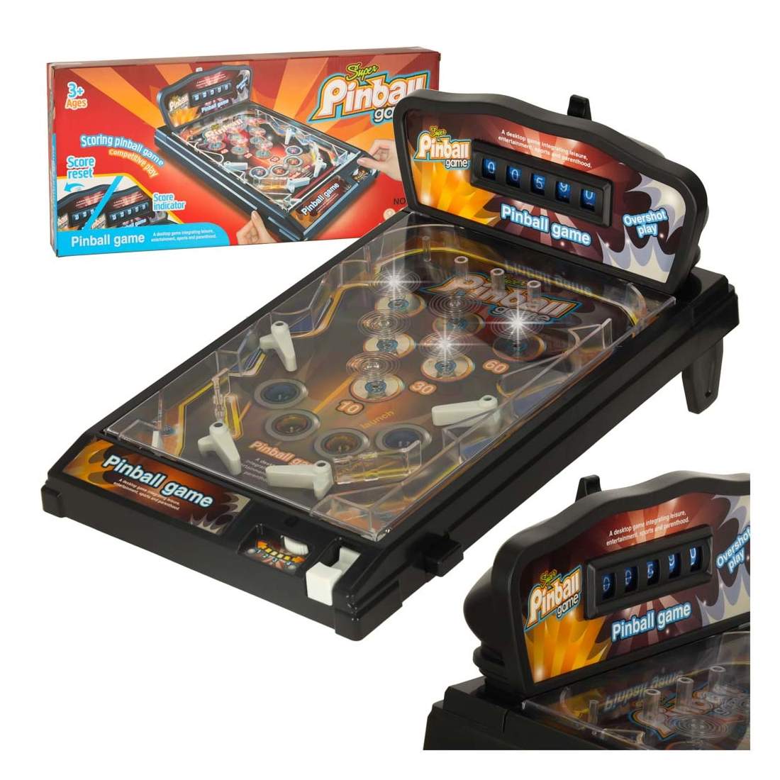 Pinball flipper table arcade game with lights and music