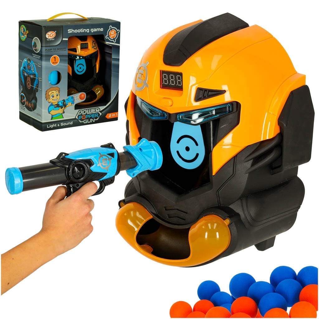Target shooting robot head arcade game set gun + balls