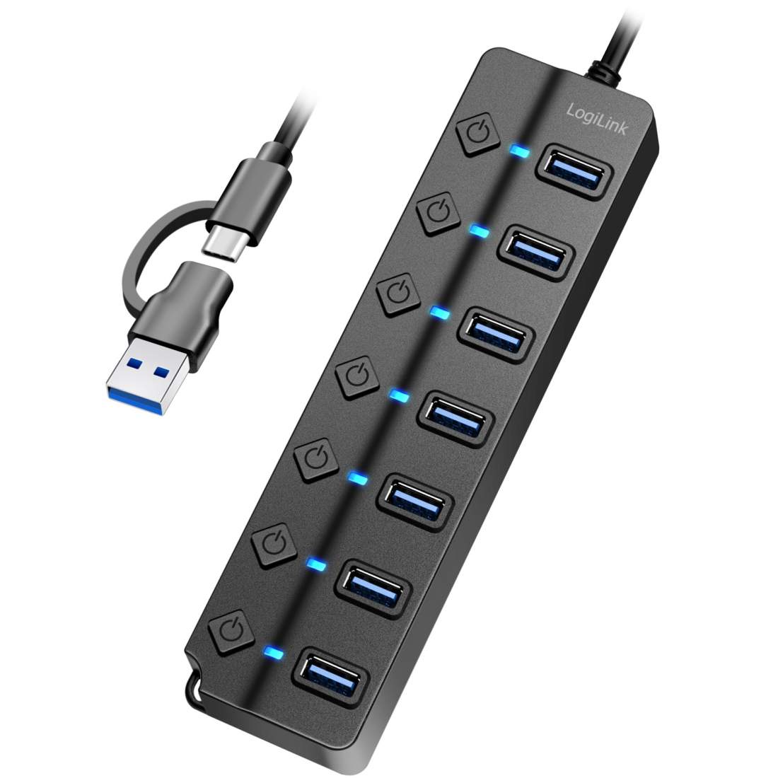 USB hub 7-port with separate On/Off buttons USB-C/USB-A in USB 3.2 Gen1