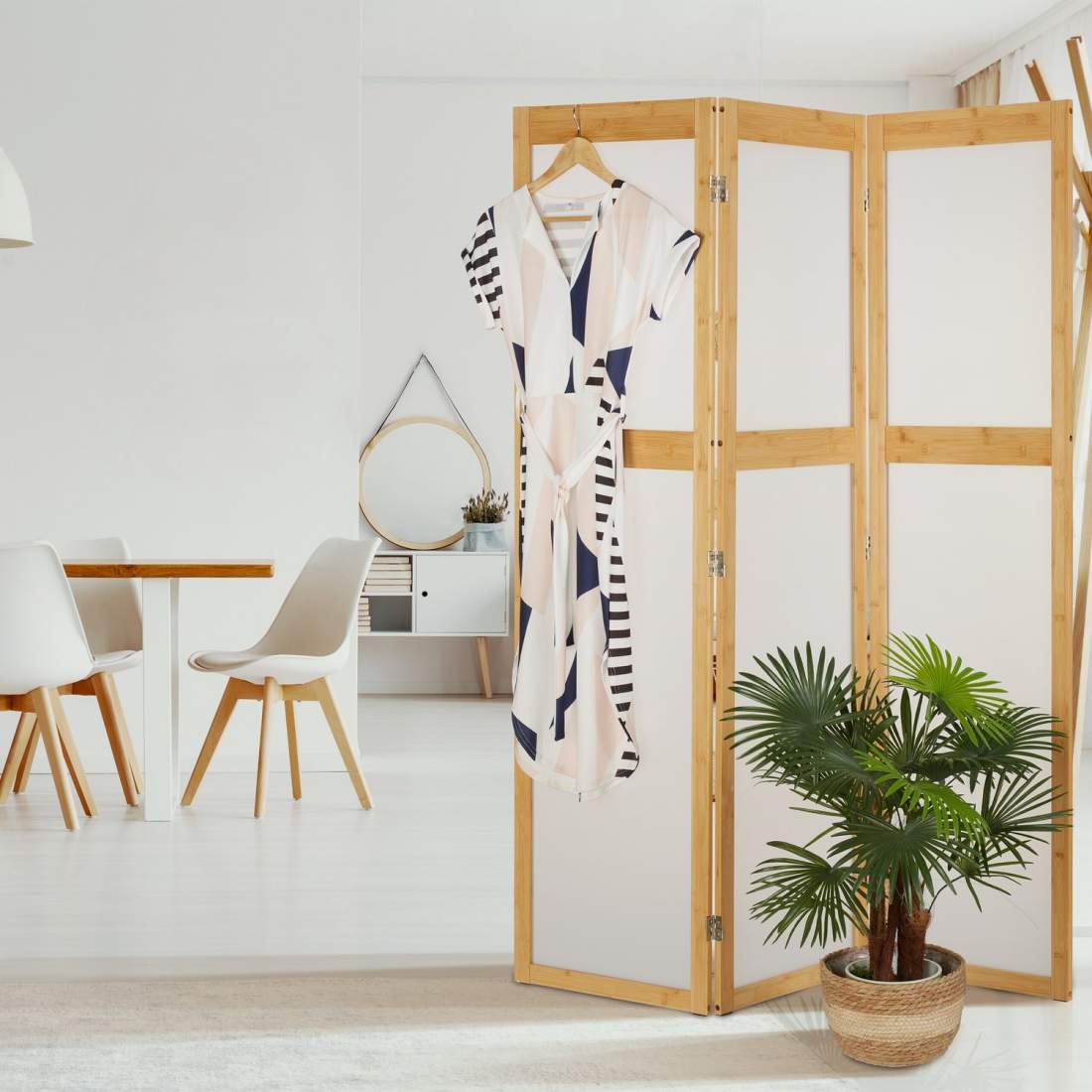 3-part screen with bamboo frame