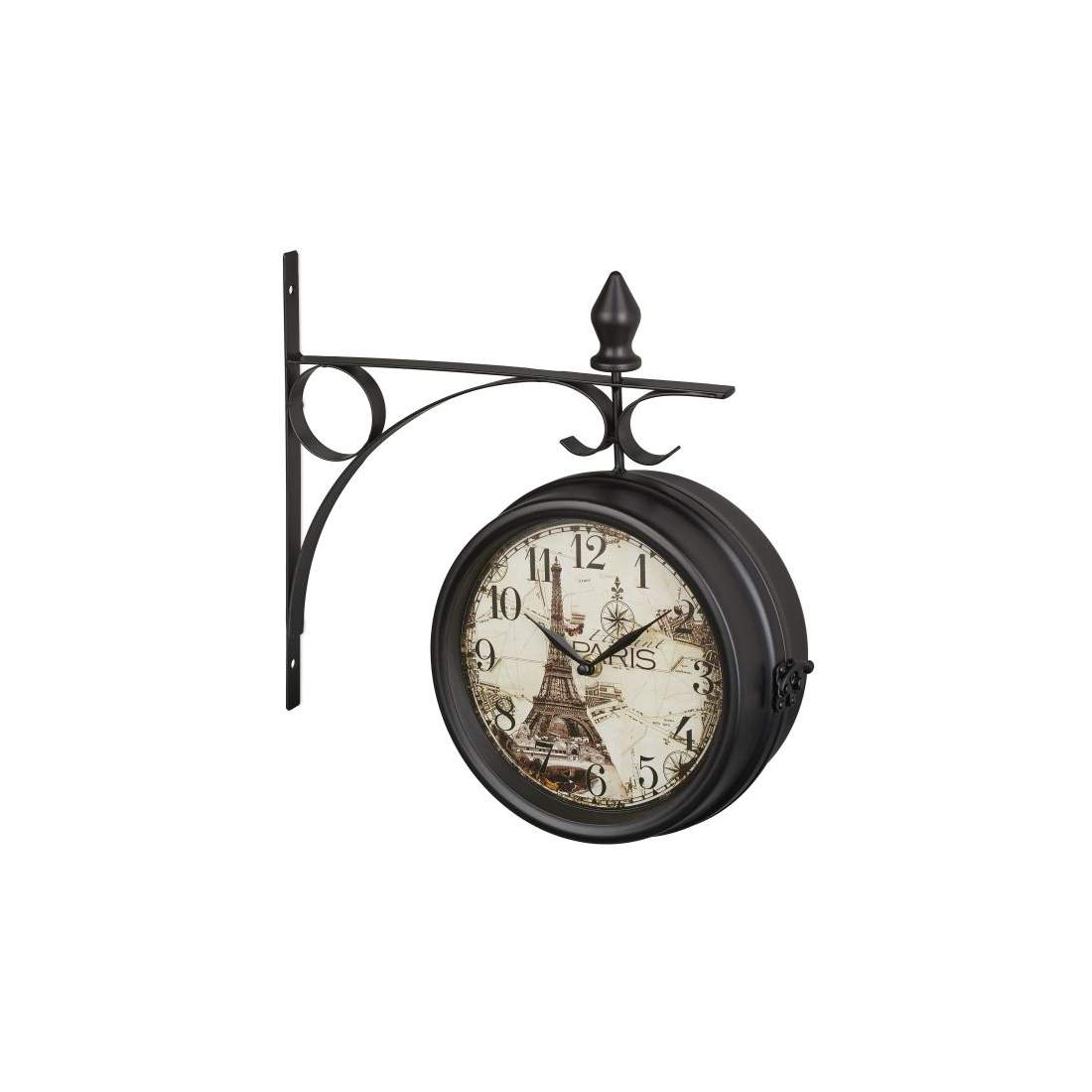 Double-sided station clock in black