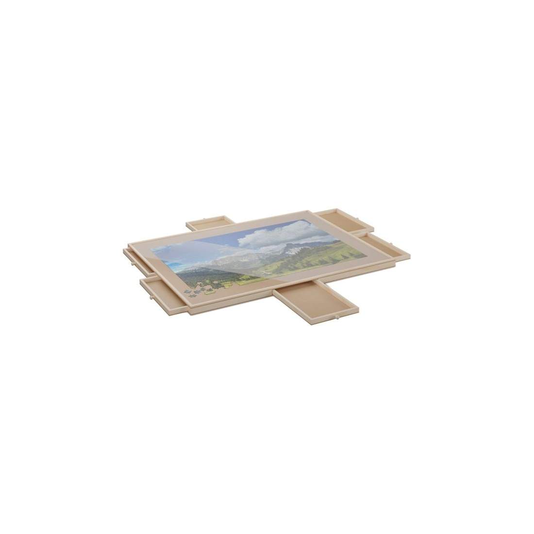 Rotating puzzle board with 6 drawers