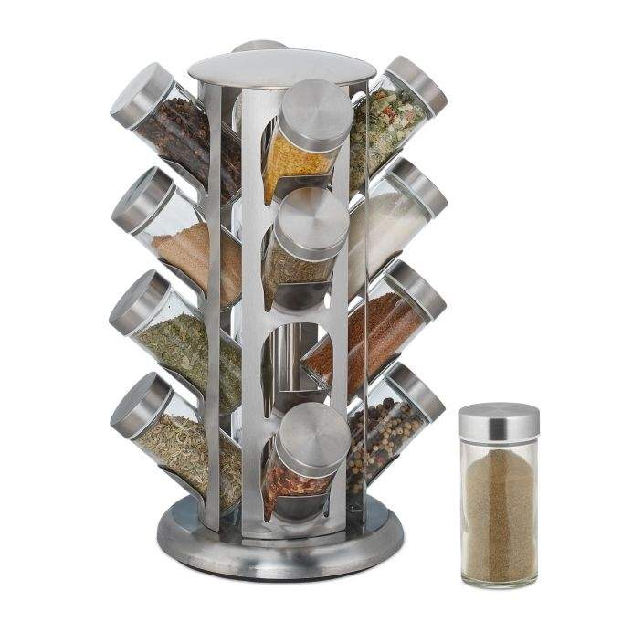 Rotating spice rack with 16 spice jars