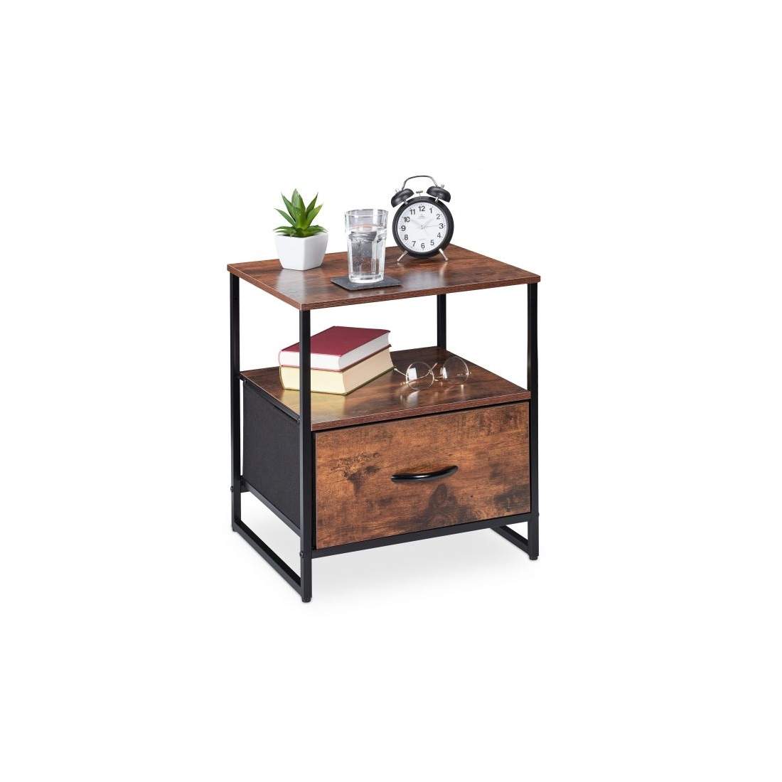 Industrial bedside table with drawer
