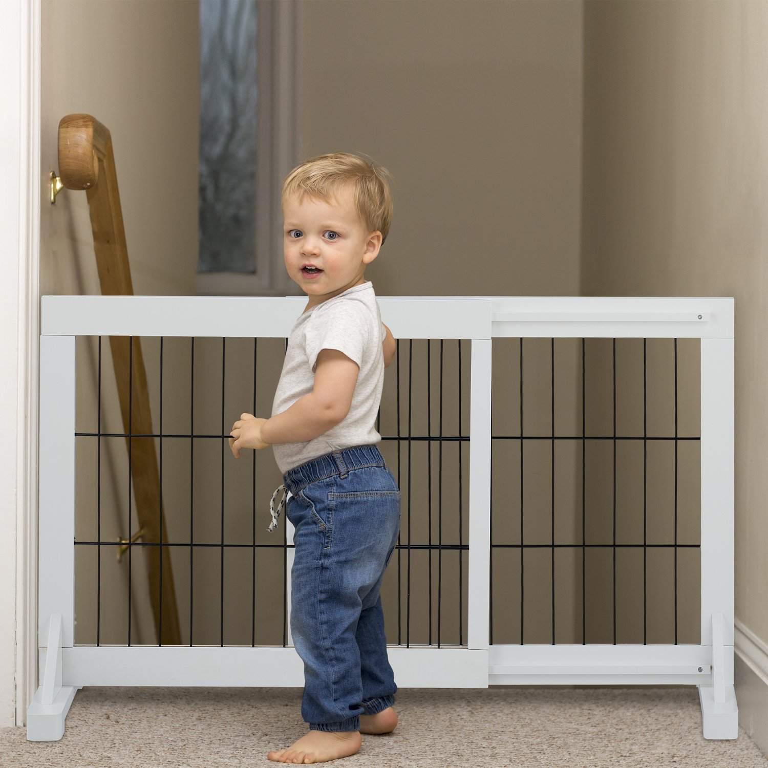 White retractable security gate
