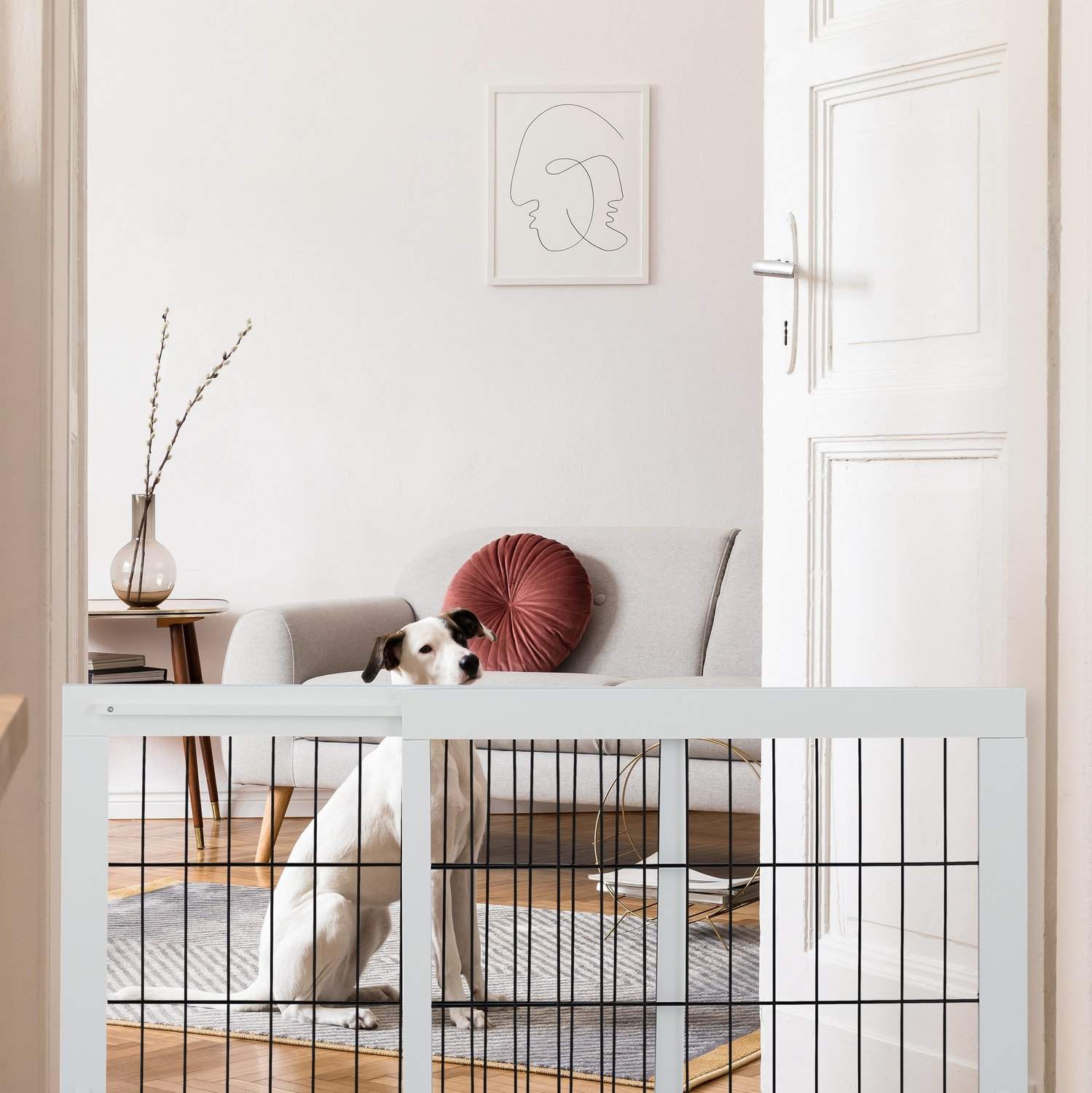 White retractable security gate