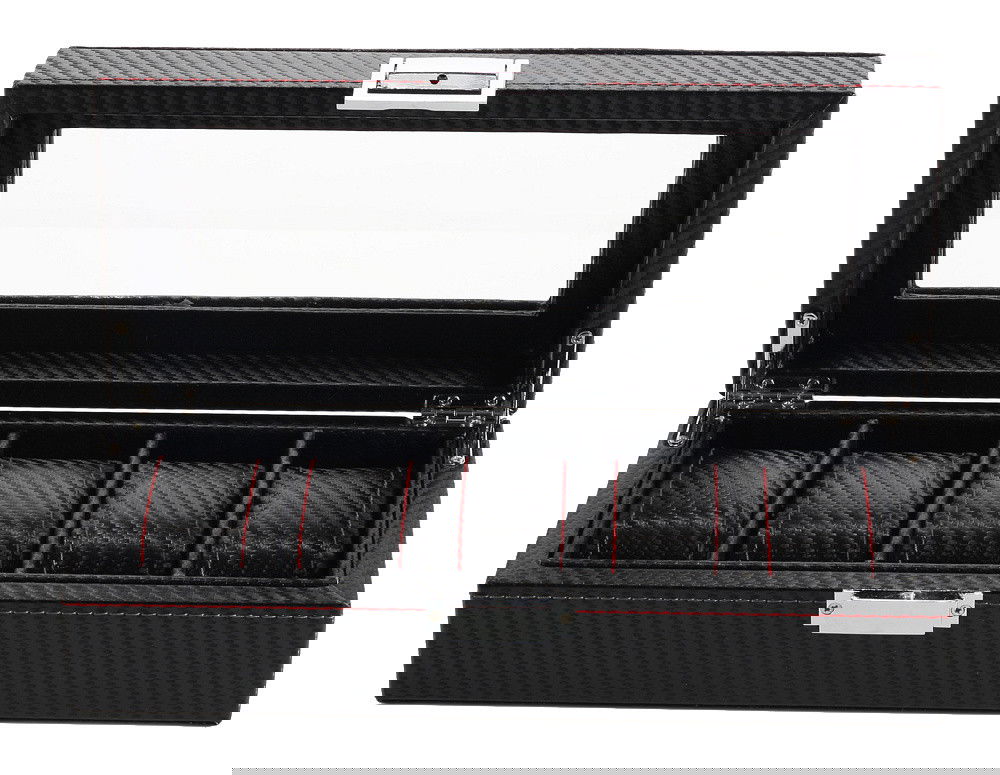 Premium Carbon Fiber Watch Box - 5 Slots with Silver details
