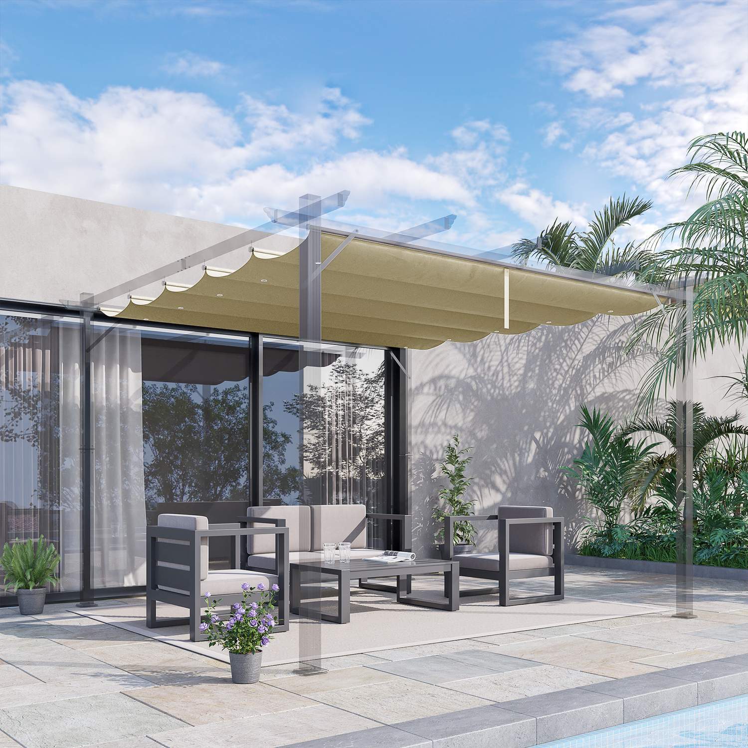 Replacement Roof for 4x3m Pergola, Waterproof Retractable Wave Canopy ...