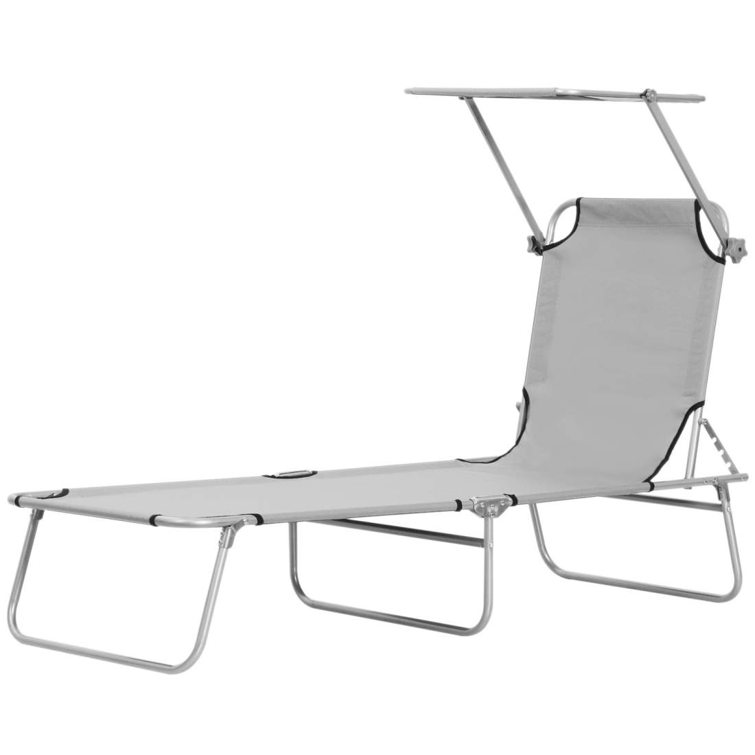 Outsuuny sun lounger folding garden lounger with roof, deck chair with ...