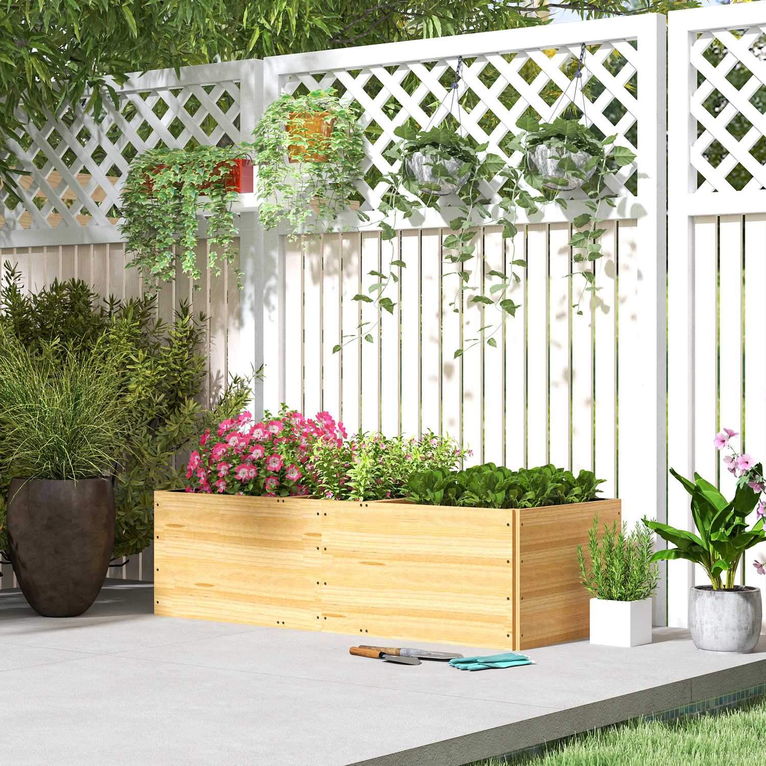 Raised bed made of wood, plant bed cold frame with 3 planting zones ...