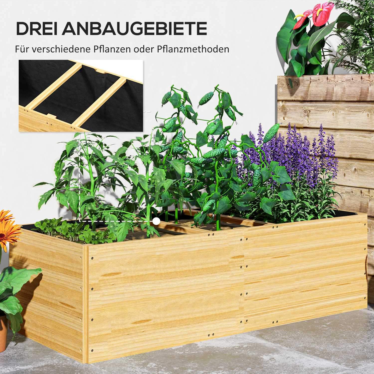 Raised bed made of wood, plant bed cold frame with 3 planting zones ...