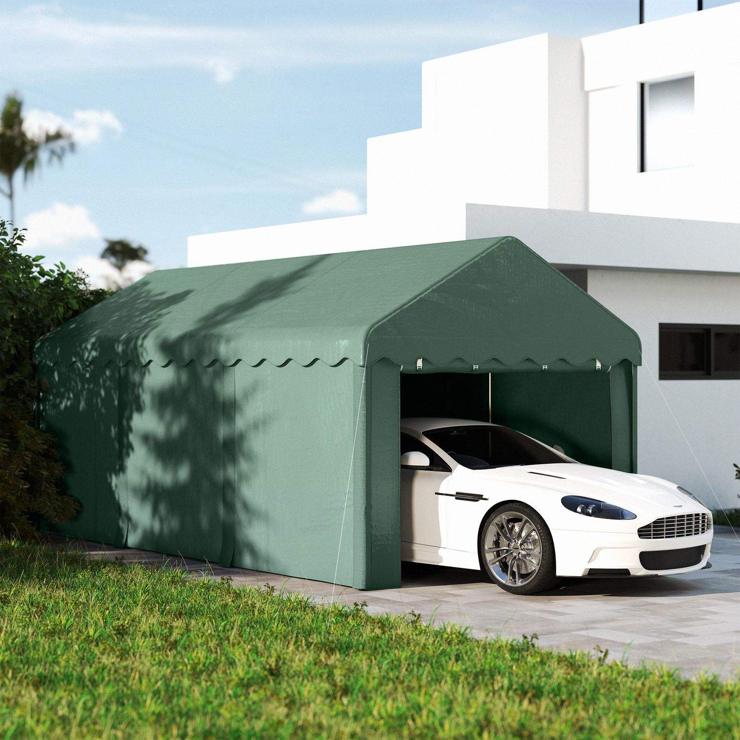 Carport 3x6 m tent garage with roller doors, roof, removable side walls ...