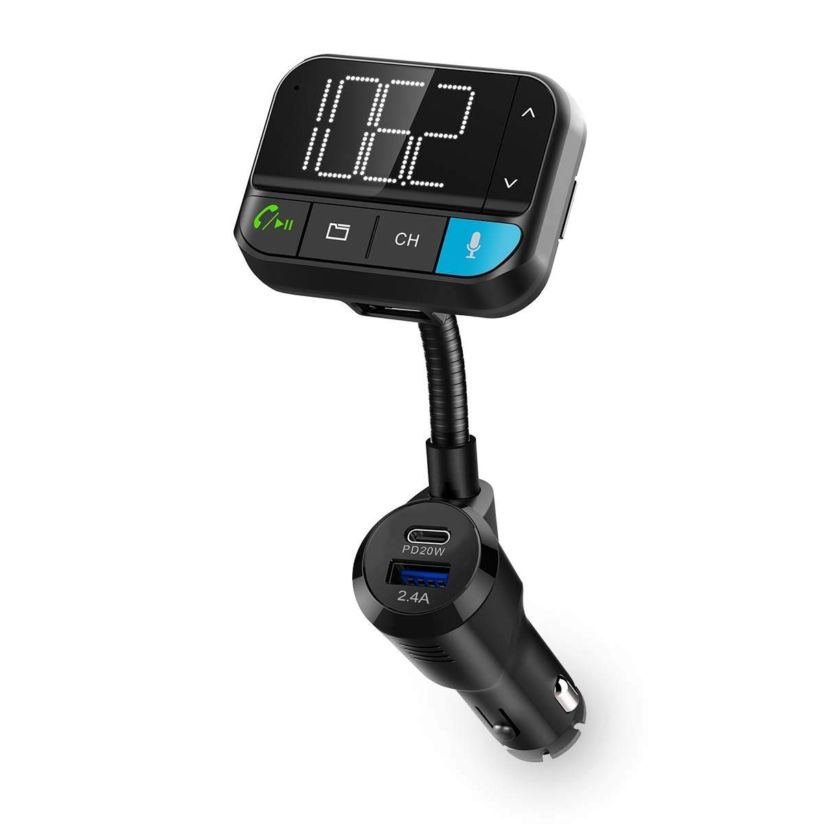 Car FM Transmitter | Gooseneck | Hands free calling | 2 " | Black White ...