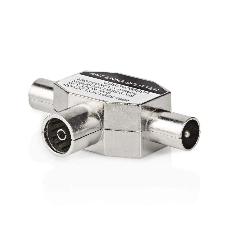 Satellite & Antenn Adapter | 2x Coax Hane | IEC (Koax) Hona | Nickelplaterad | 75 Ohm | T ...